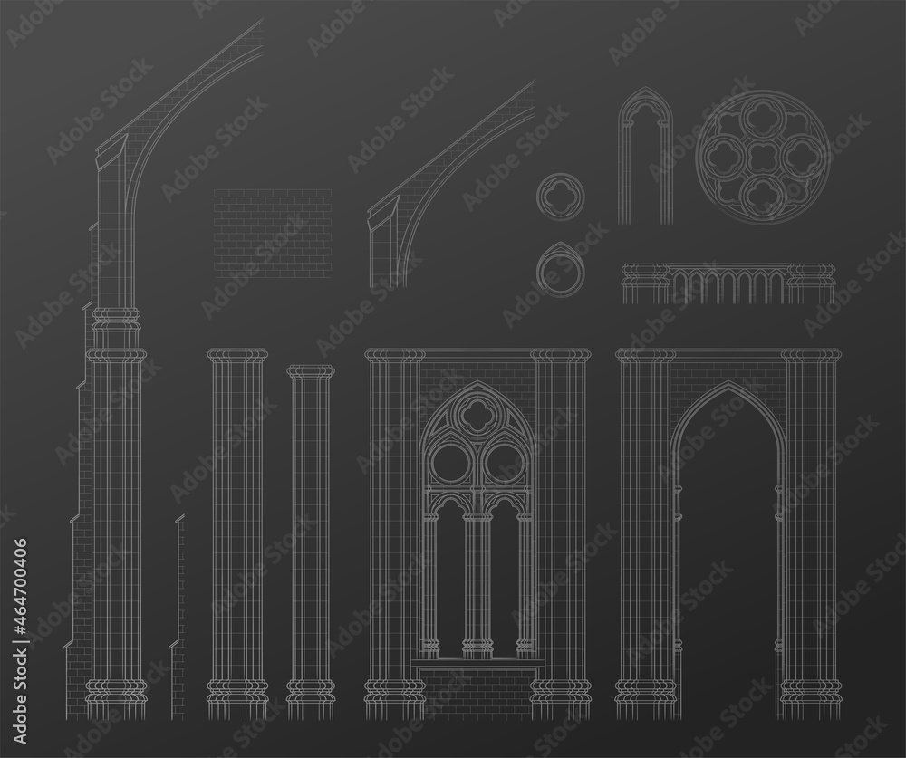 Set of gothic architecture elements, vector illustration. Stock Vector ...