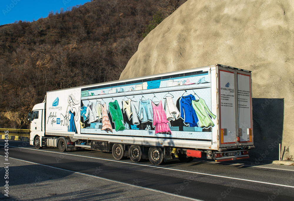 Cargo truck. The truck transports clothes and belongs to the "Istanbul ...