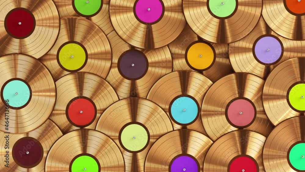 Realistic seamless looping 3D animation of the gold records with ...