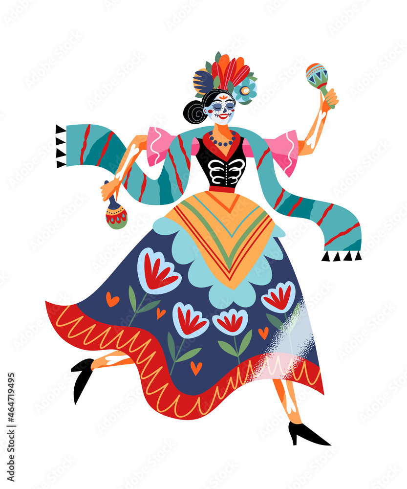 Catrina playing maracas dancing Dia de los muertos, Day of the dead ...