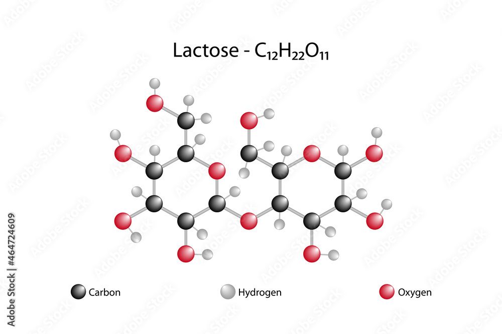 Molecular formula of lactose. Lactose is a disaccharide, also called ...