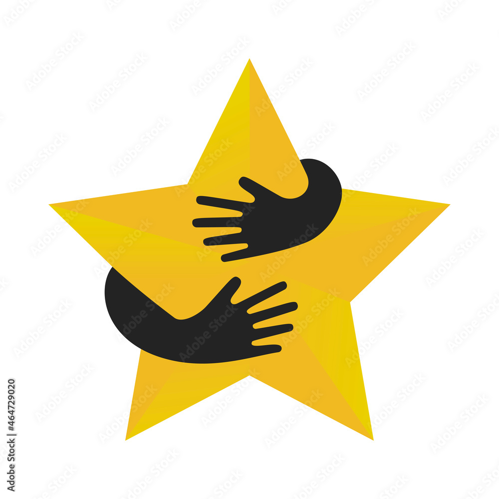 Human hands embracing or holding five pointed star vector flat ...
