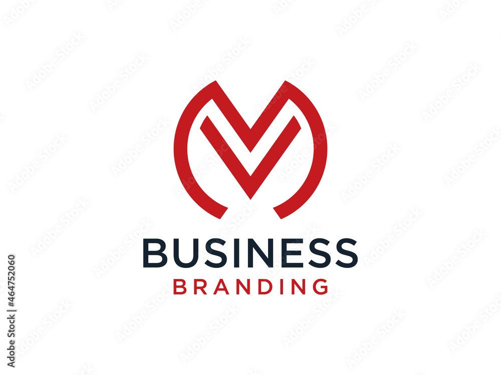 Abstract Initial Letter M and V Linked Logo. Red Geometric Shape Arrow ...