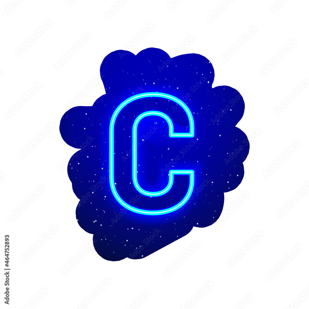 LED blue glow neon font. Realistic neon explosion. Letter C Alphabet of ...
