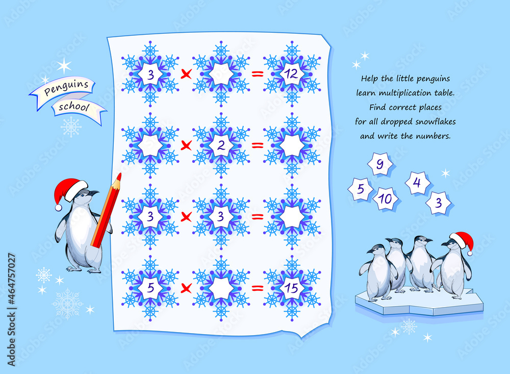 Penguins school. Help the little penguins learn multiplication table ...