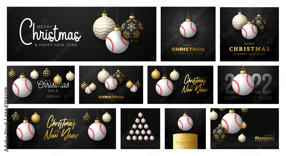 baseball Christmas card set. Merry Christmas sport greeting card. Hang ...