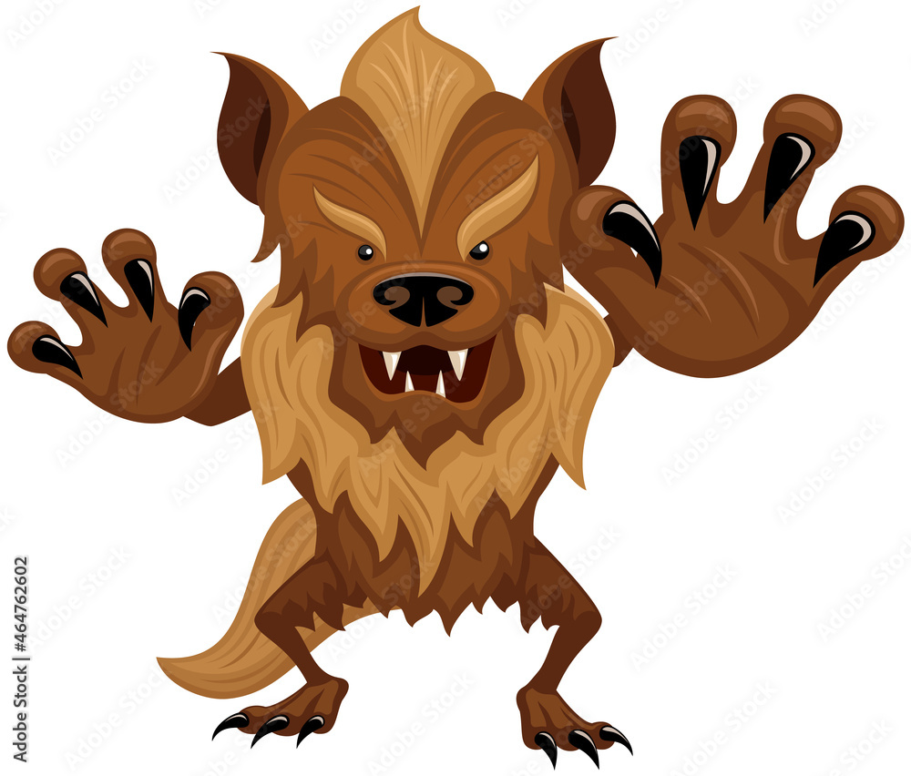 Vector illustration of an angry brown cartoon werewolf. Stock Vector ...
