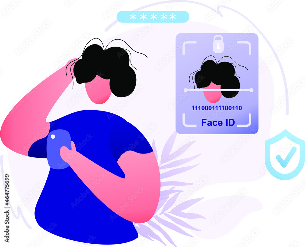Face Authentication Flat Illustration Concept Identity Biometric Verification Dark Blue Light