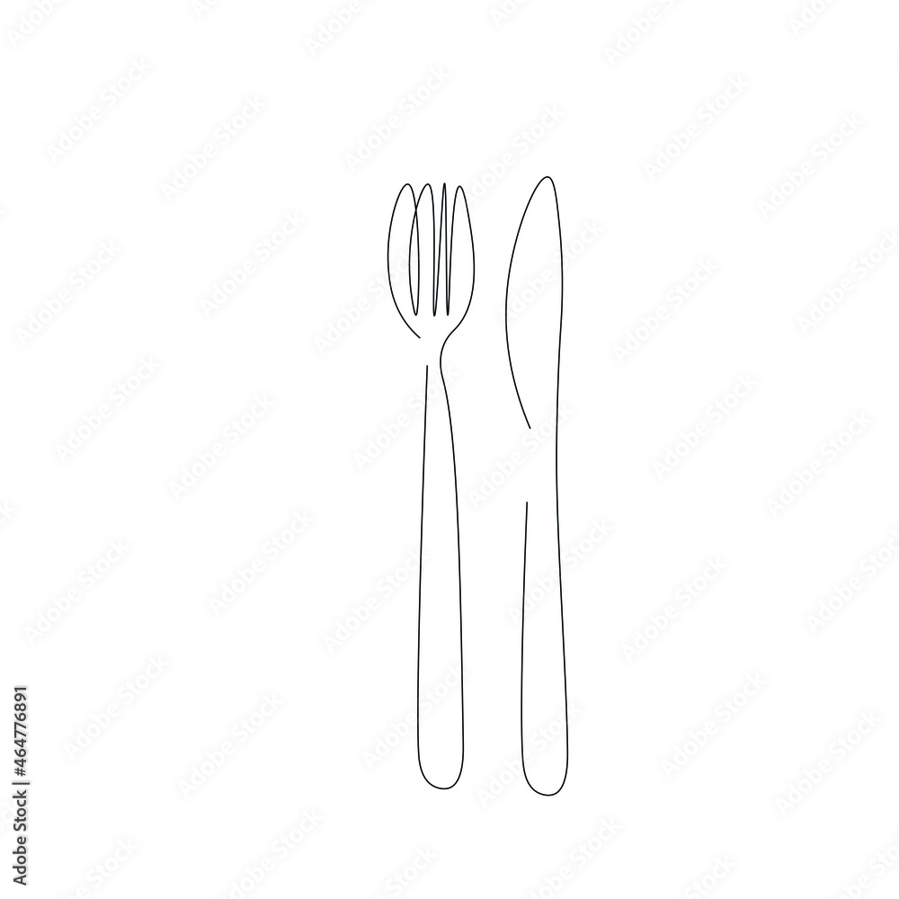 Fork and knife line drawing vector illustration Stock Vector | Adobe Stock
