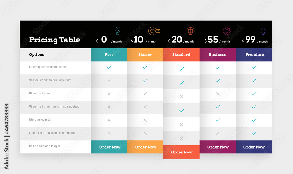 Comparison table. Business plan pricing grid and chart. Web banner of ...