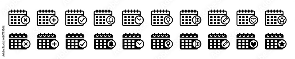 Calendar icon set. Calendar vector icons template. Contains symbol such ...