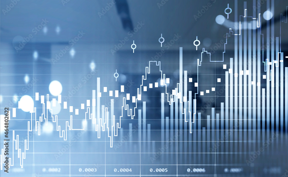 Financial chart and rising graph with lines, numbers, forex candlestick ...