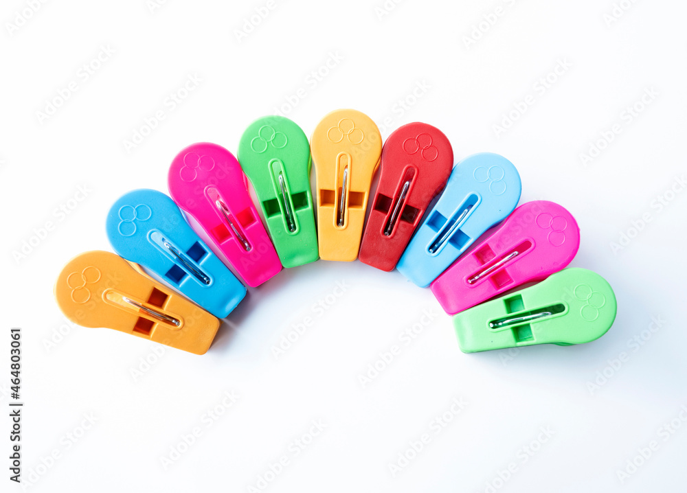 Colorful of plastic clips,cloth clip on white background. Stock Photo ...