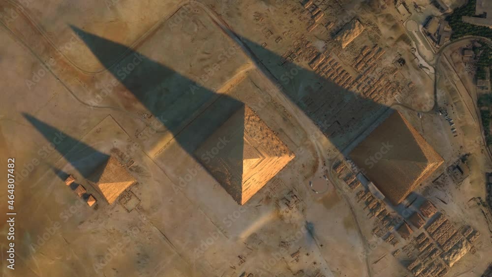 Aerial top down view of The Giza Pyramid Complex also called the ...