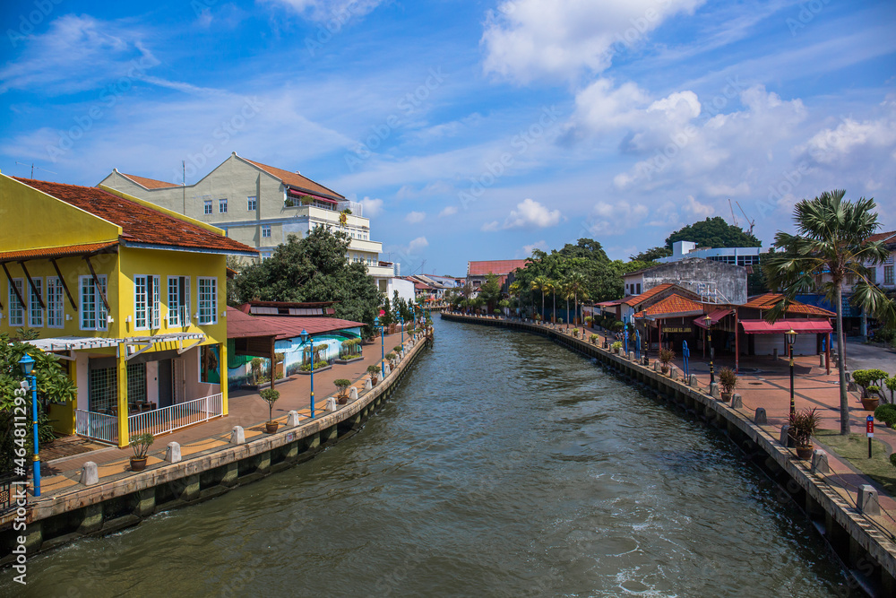The Malacca River which flows through the middle of Malacca City in ...