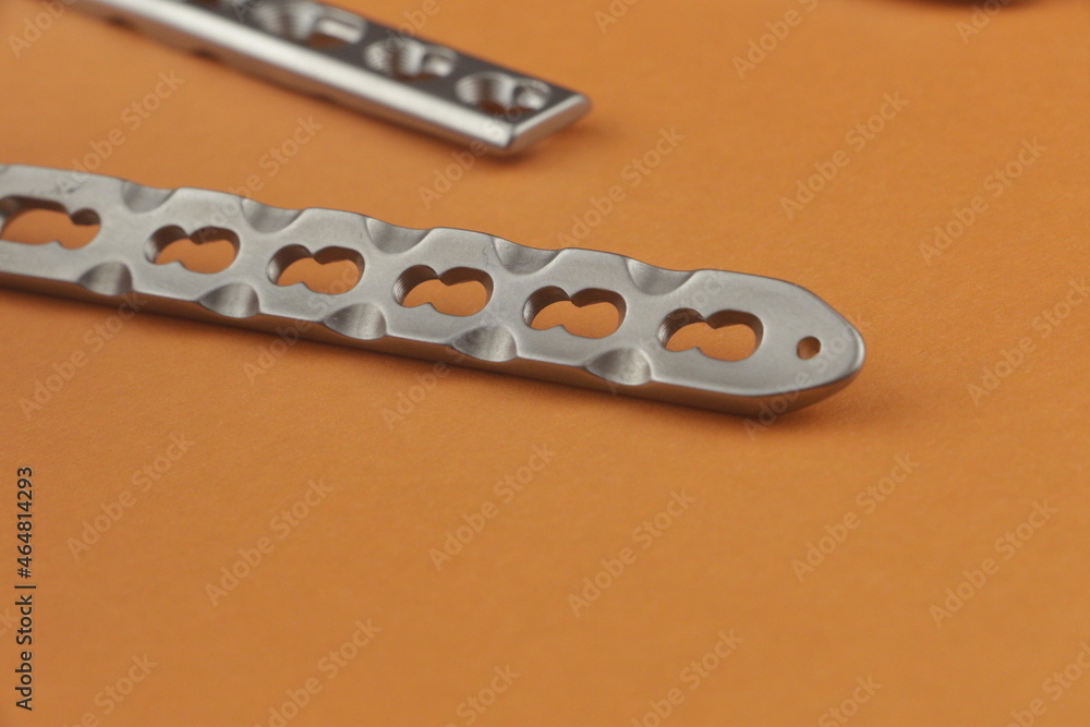 Surgical plate for osteosynthesis in case of bone fractures Stock Photo ...
