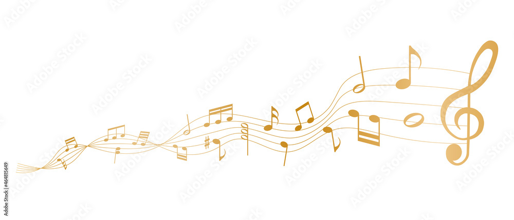 gold vector sheet music - musical notes melody on white background ...