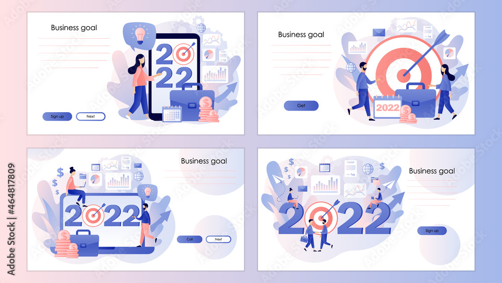 2022 New Year business goal. Tiny businessmen planning goals for next ...