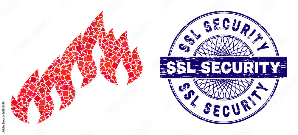 Geometric mosaic firewall, and SSL Security unclean seal. Blue seal ...