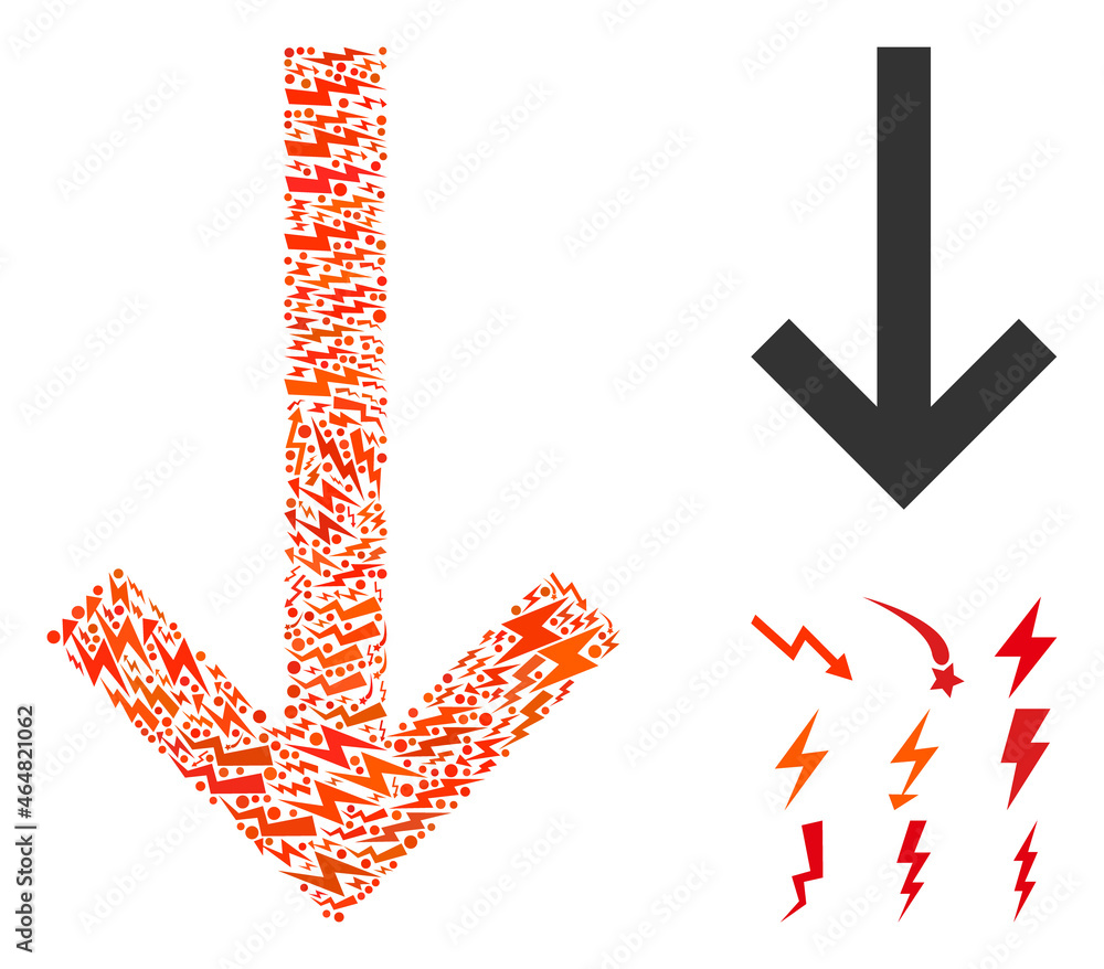 Down arrow vector mosaic icon of electric symbols in variable sizes and ...