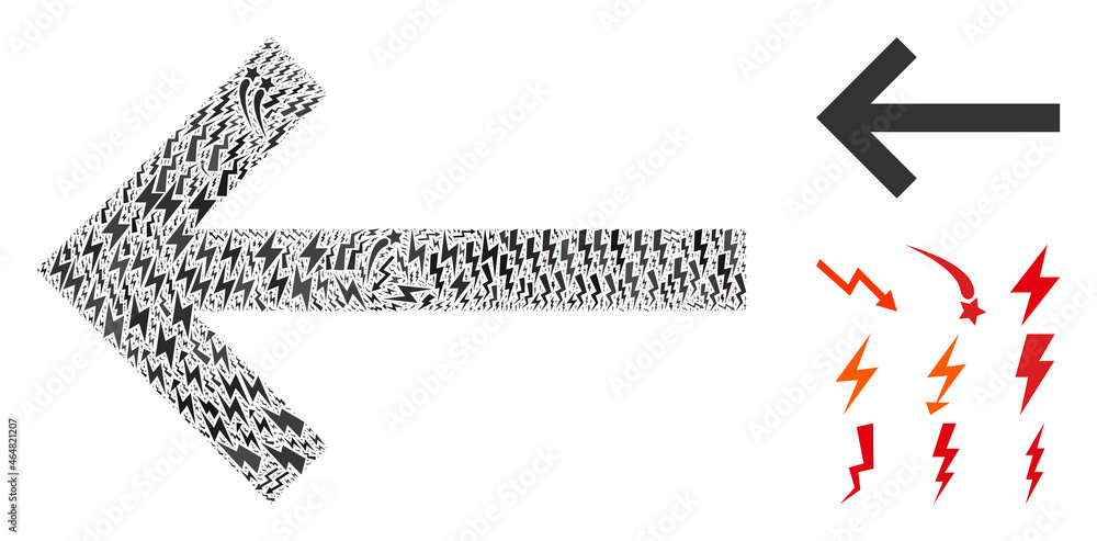 Left arrow vector mosaic icon of electric symbols in variable sizes and ...