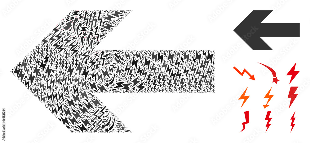 Left arrow direction vector collage icon of electricity signs in ...