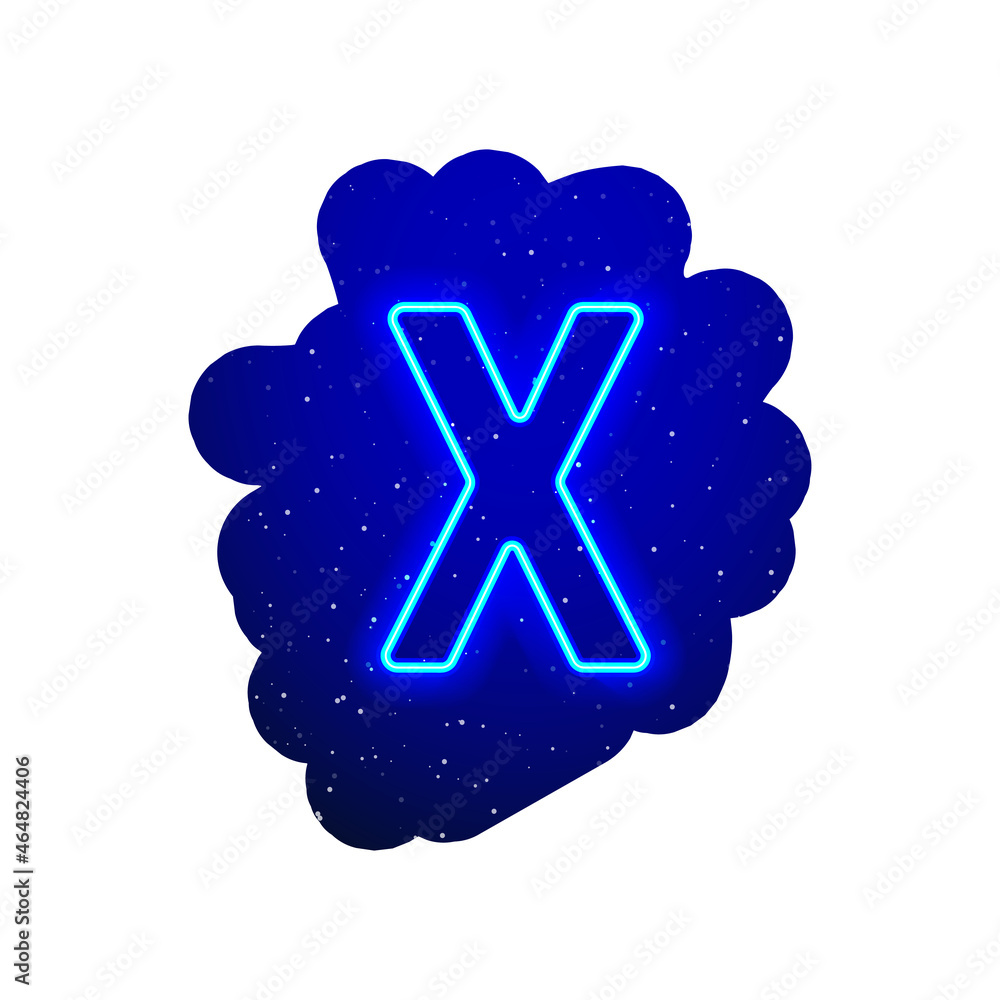 LED blue glow neon font. Realistic neon explosion. Letter X Alphabet of ...