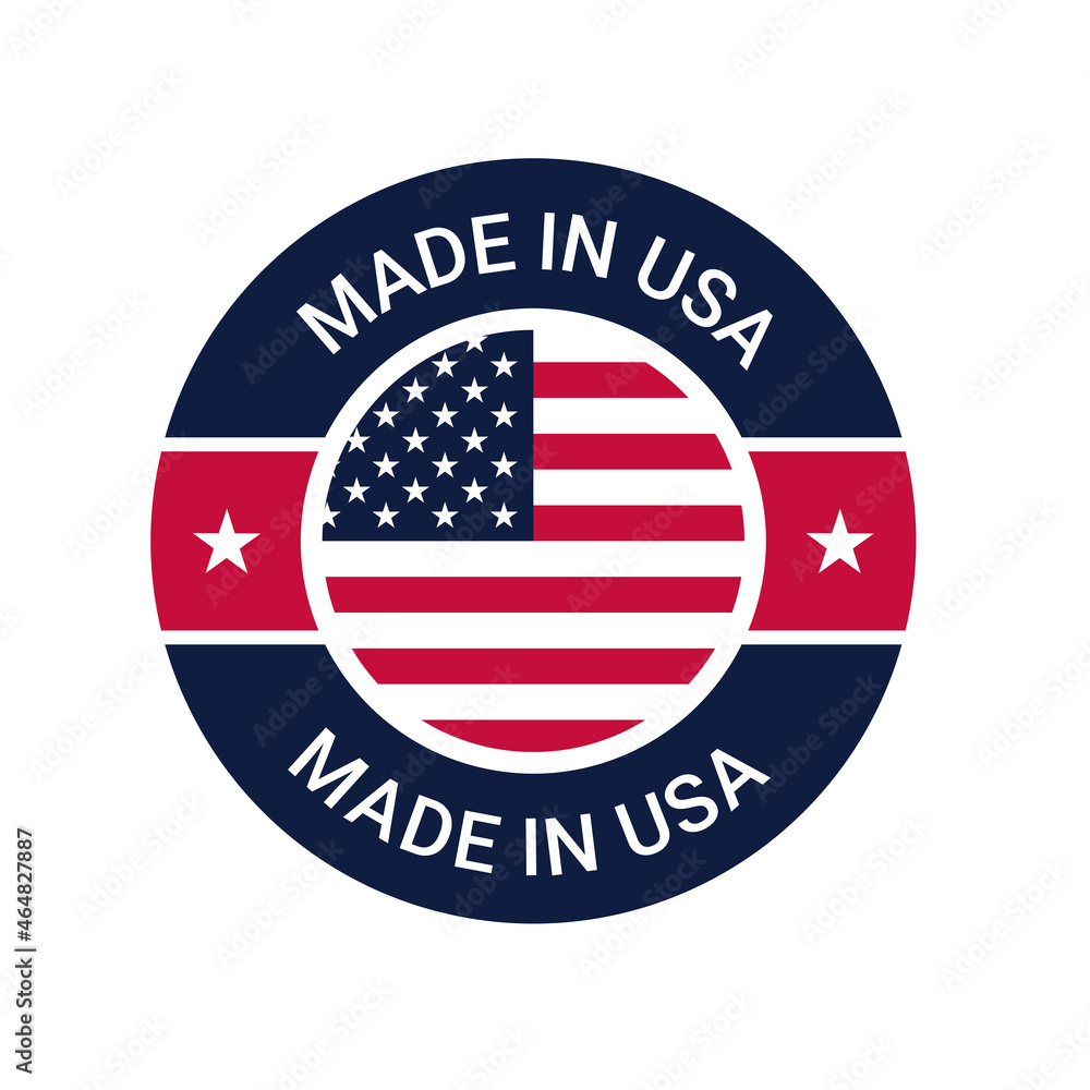 Made in USA badges. proud label stamp, American flag and national ...