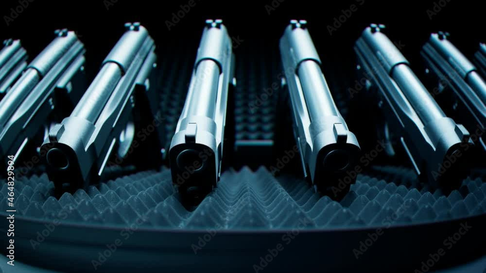 Seamless looping animation of pistols. Shiny guns. Munition depot. Gun ...