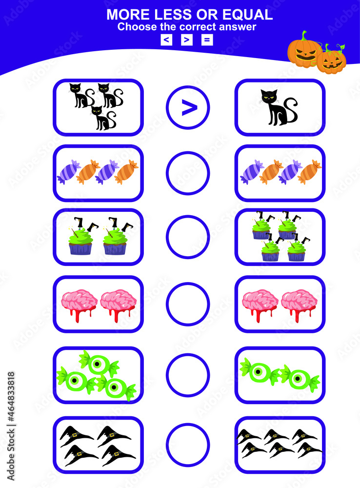 Math educational game for children. Choose more, less or equal game ...