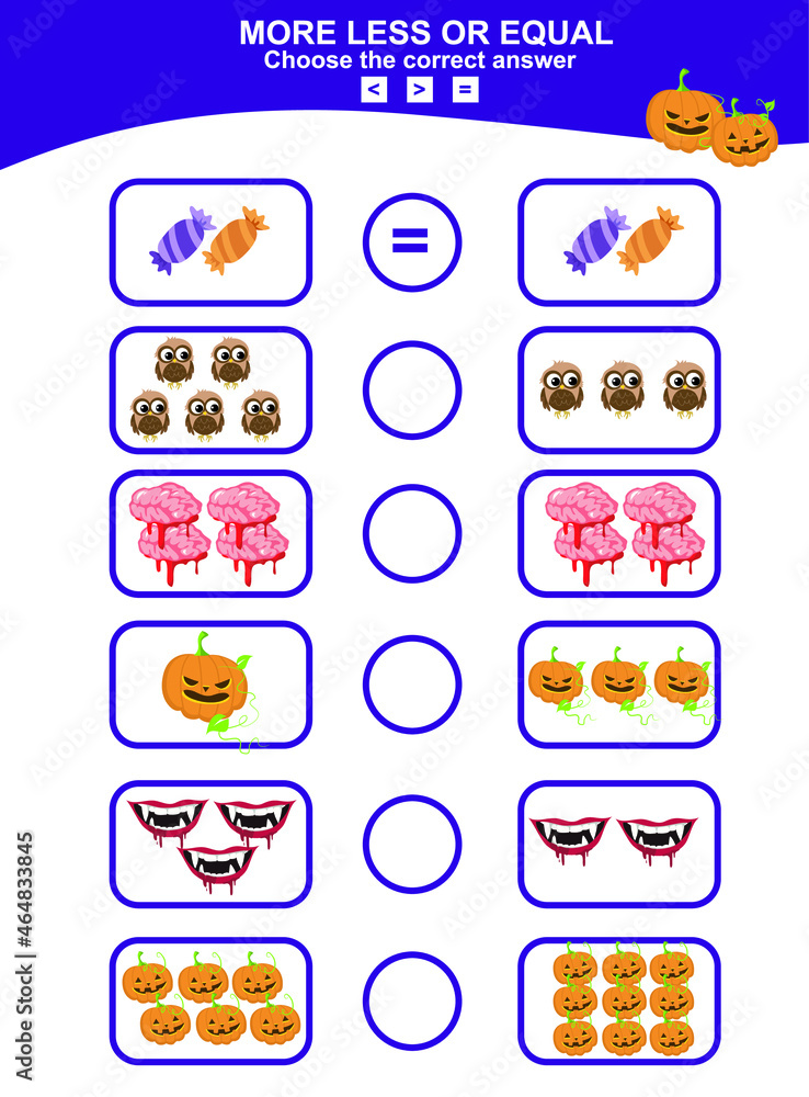 Math educational game for children. Choose more, less or equal game ...