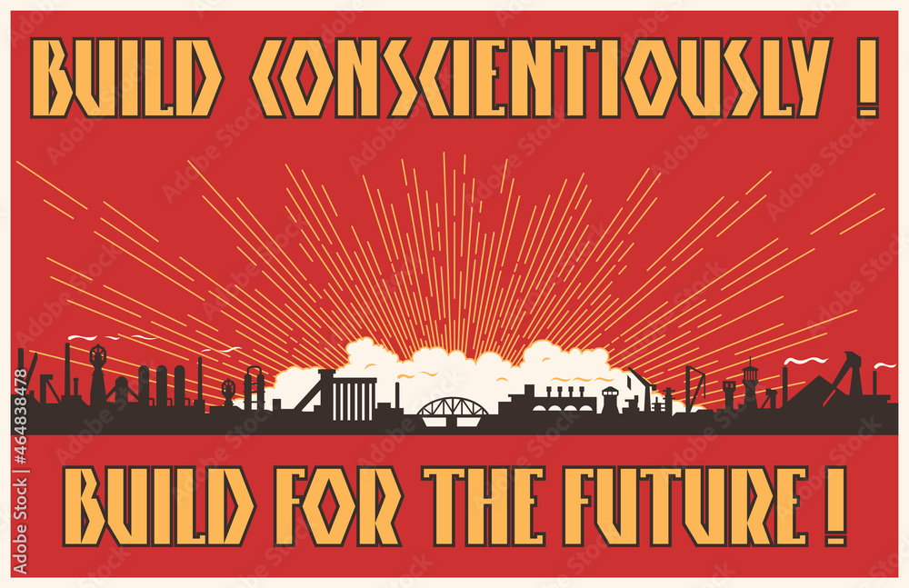 Old Industrial Propaganda Posters Style Illustration, Factory, Plant ...
