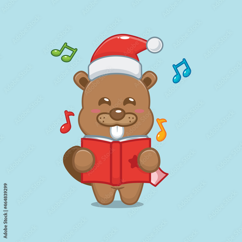 Cute beaver sing a song. Cute animal christmas cartoon illustration ...