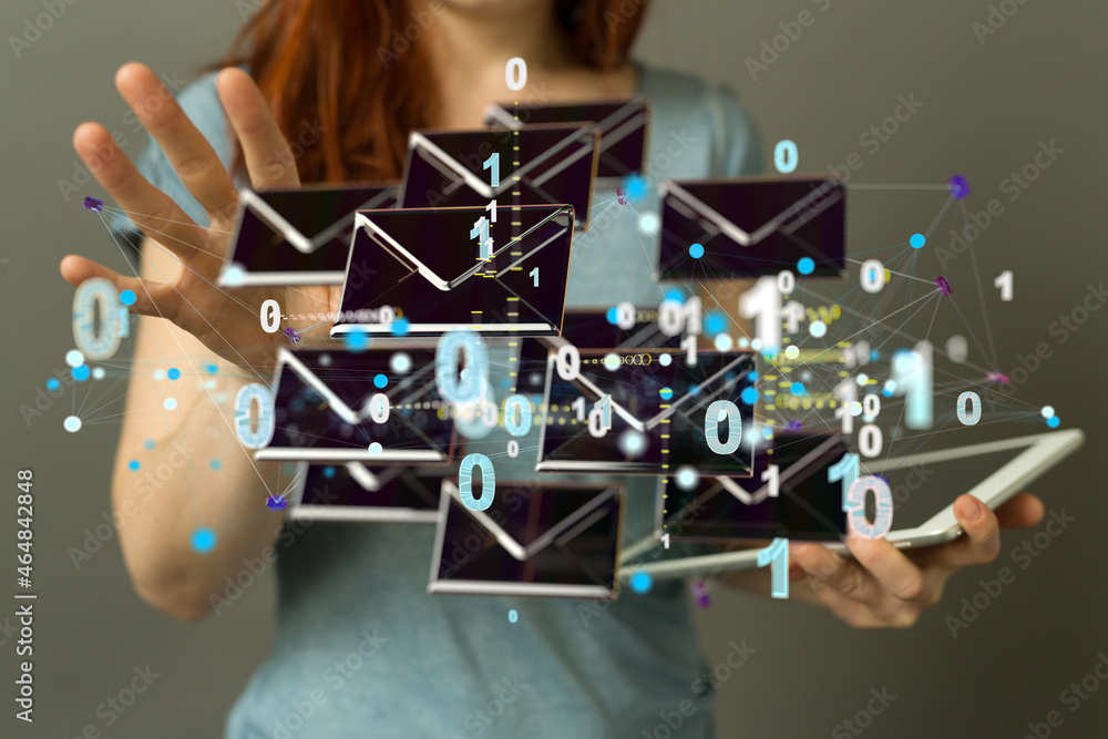 3D rendering flying email icon and web flying Stock Photo | Adobe Stock