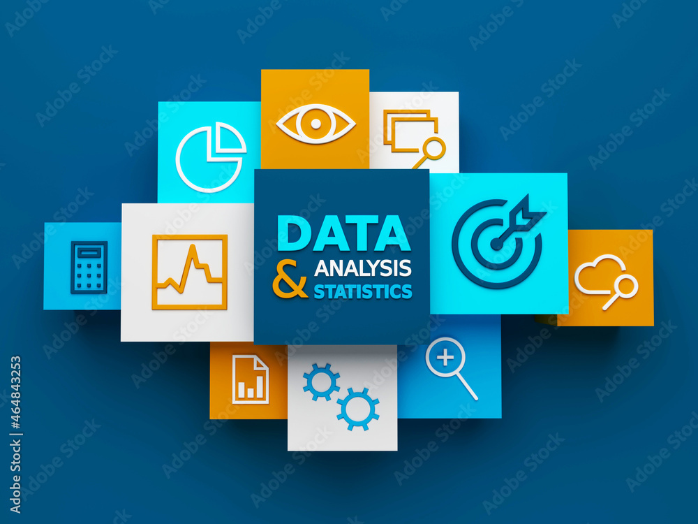 3D render of top view of DATA ANALYSIS & STATISTICS concept with ...