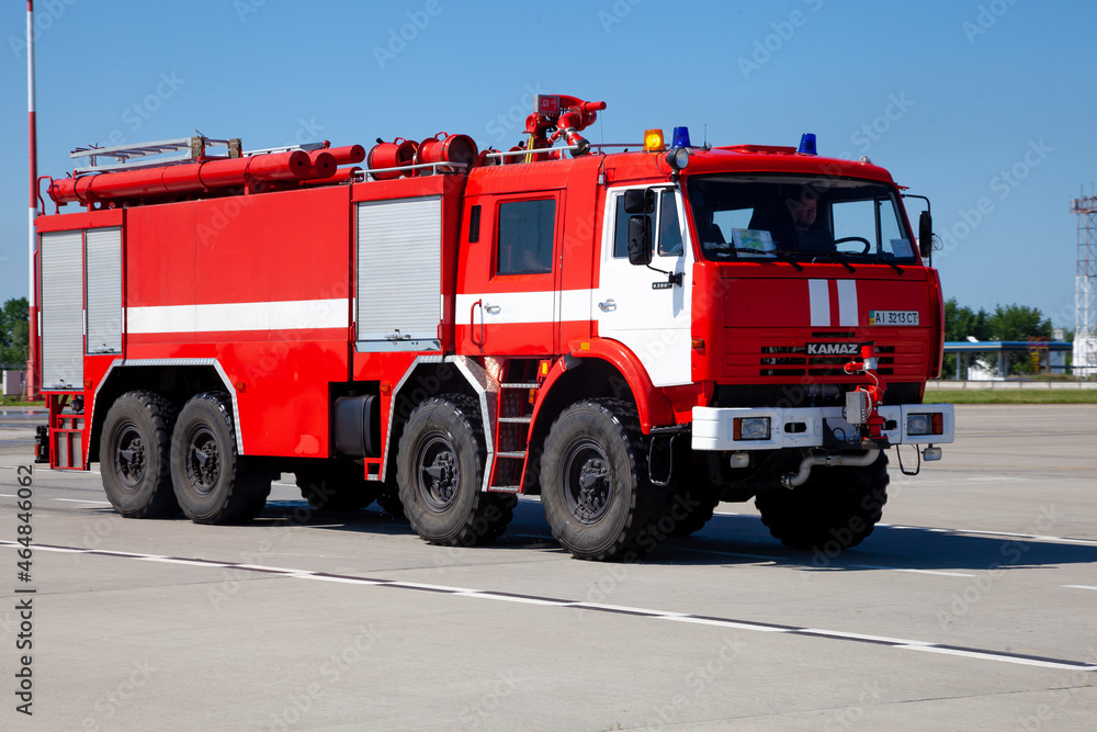 Kyiv, Ukraine - June 27, 2020: Red fire truck KAMAZ in the ...