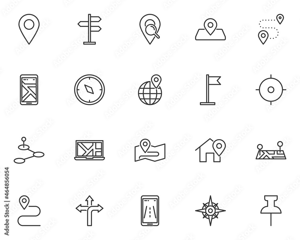 set of location line icons, route, navigation, destination Stock Vector ...