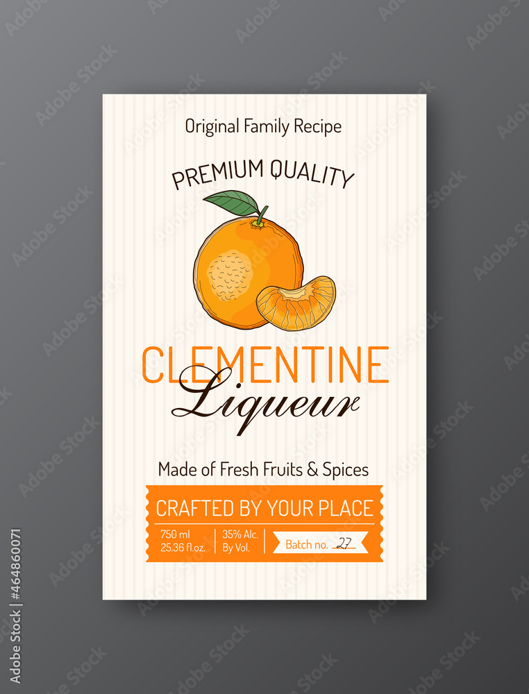 Clementine liqueur label template. Modern vector packaging design ...