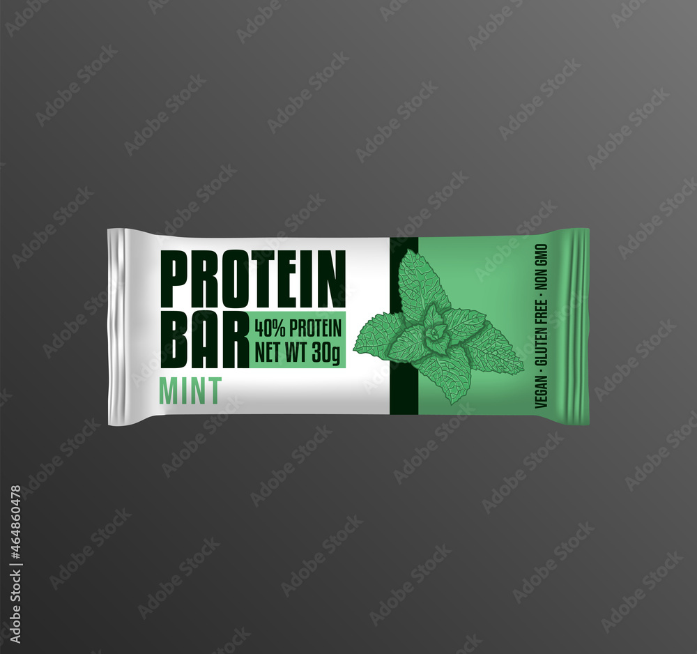 Mint Protein Bar Label Design. Hand Drawn Illustration of Peppermint ...