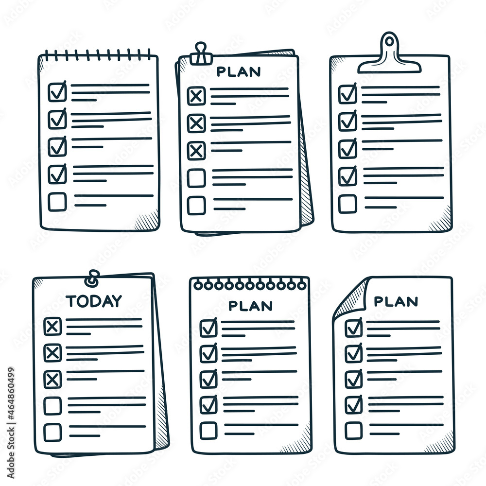 Checklist, plan, task list vector illustration in flat doodle cartoon ...