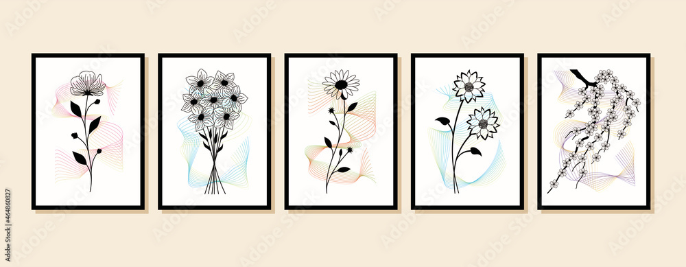 Wavy line art with flower vector illustration. walpaper background ...