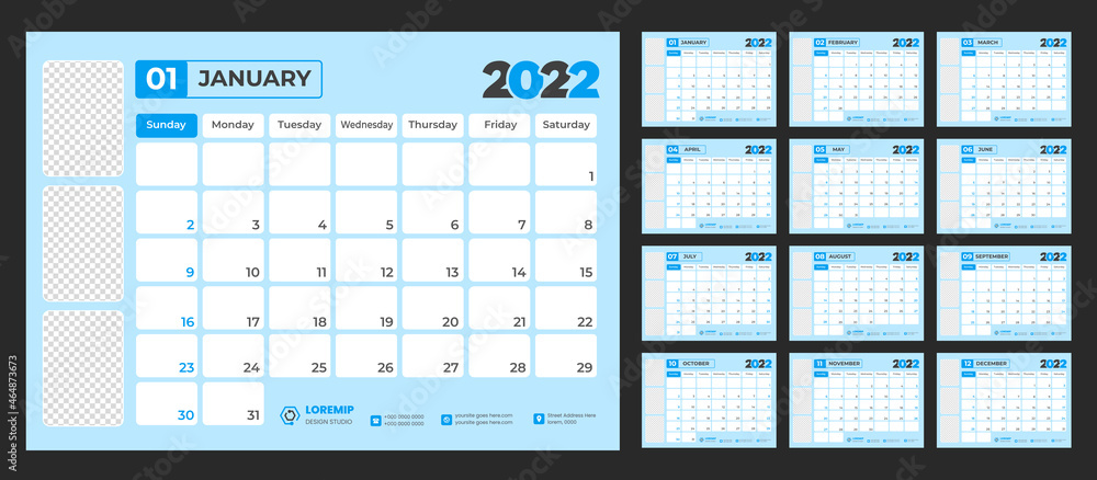 2022 calendar planner set for template corporate design week start on ...