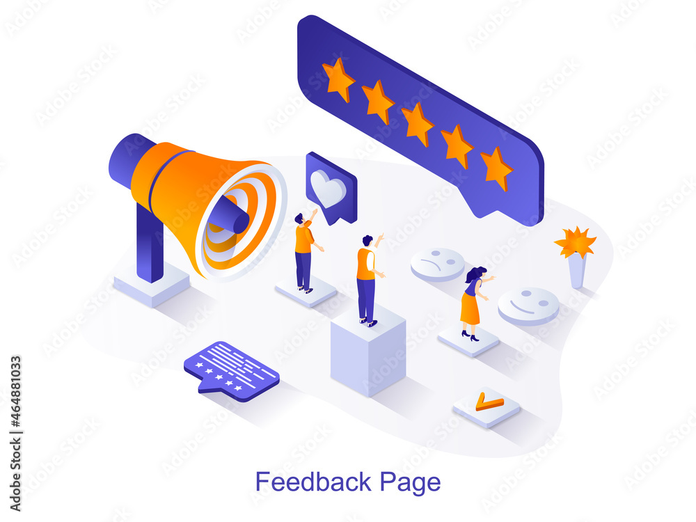 Feedback page isometric web concept. People leave positive or negative ...