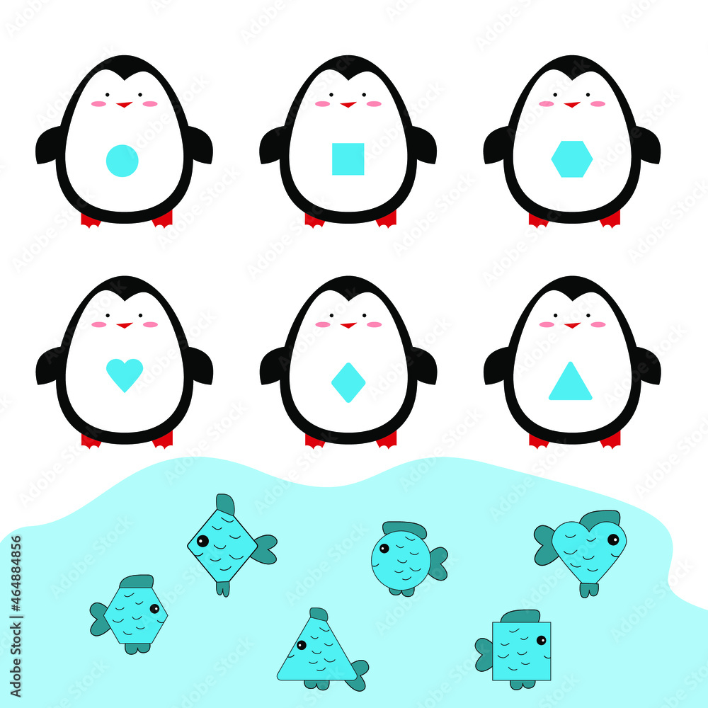 game for kids penguins and fish, pick up a figure. Game for a child ...