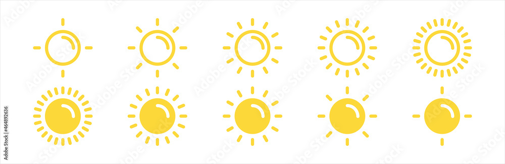 Sun simple icons collection. Solar symbols Vector illustration. Stock ...