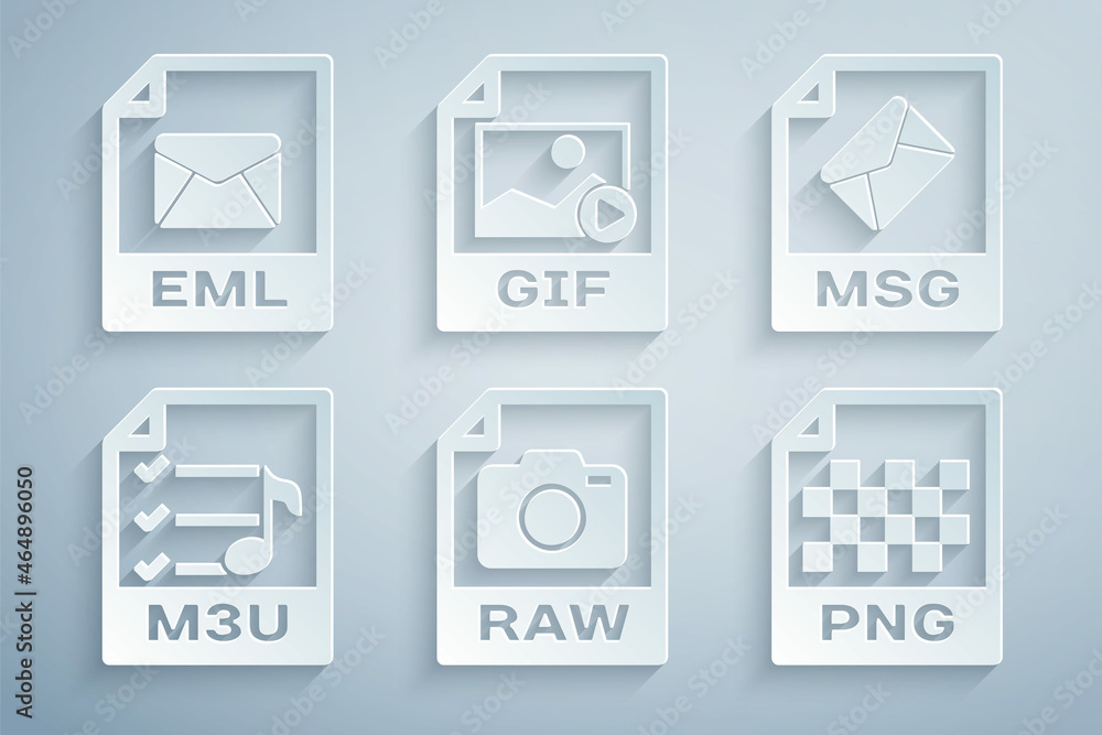 Set RAW file document, MSG, M3U, PNG, GIF and EML icon. Vector Stock ... Set RAW file document, MSG, M3U, PNG, GIF and EML icon. Vector Stock ...
