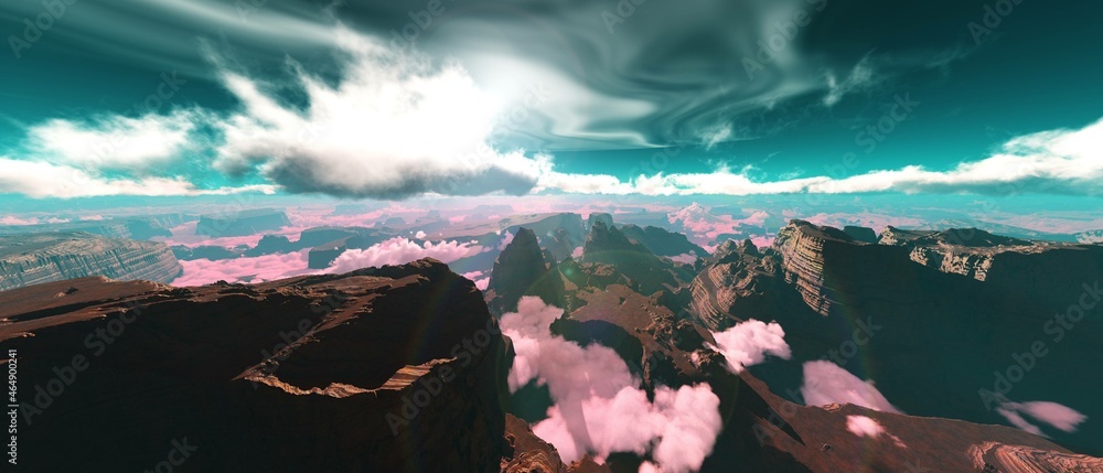 Alien landscape, alien sunset, alien surface under formidable clouds ...