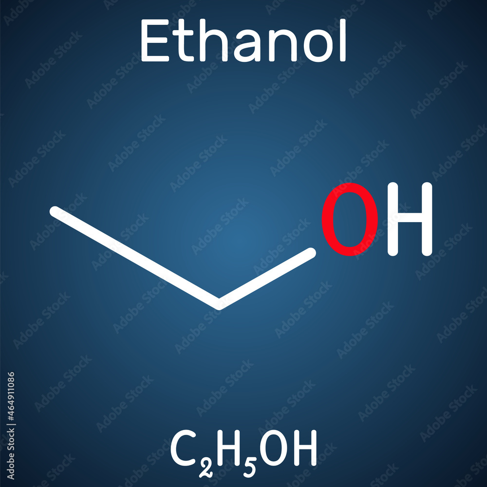 Ethanol, C2H5OH molecule. It is a primary alcohol, an alkyl alcohol ...