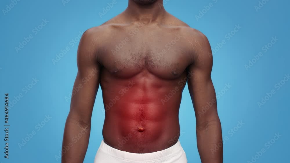 Video Stock Digestive system problems. Unrecognizable black man body ...