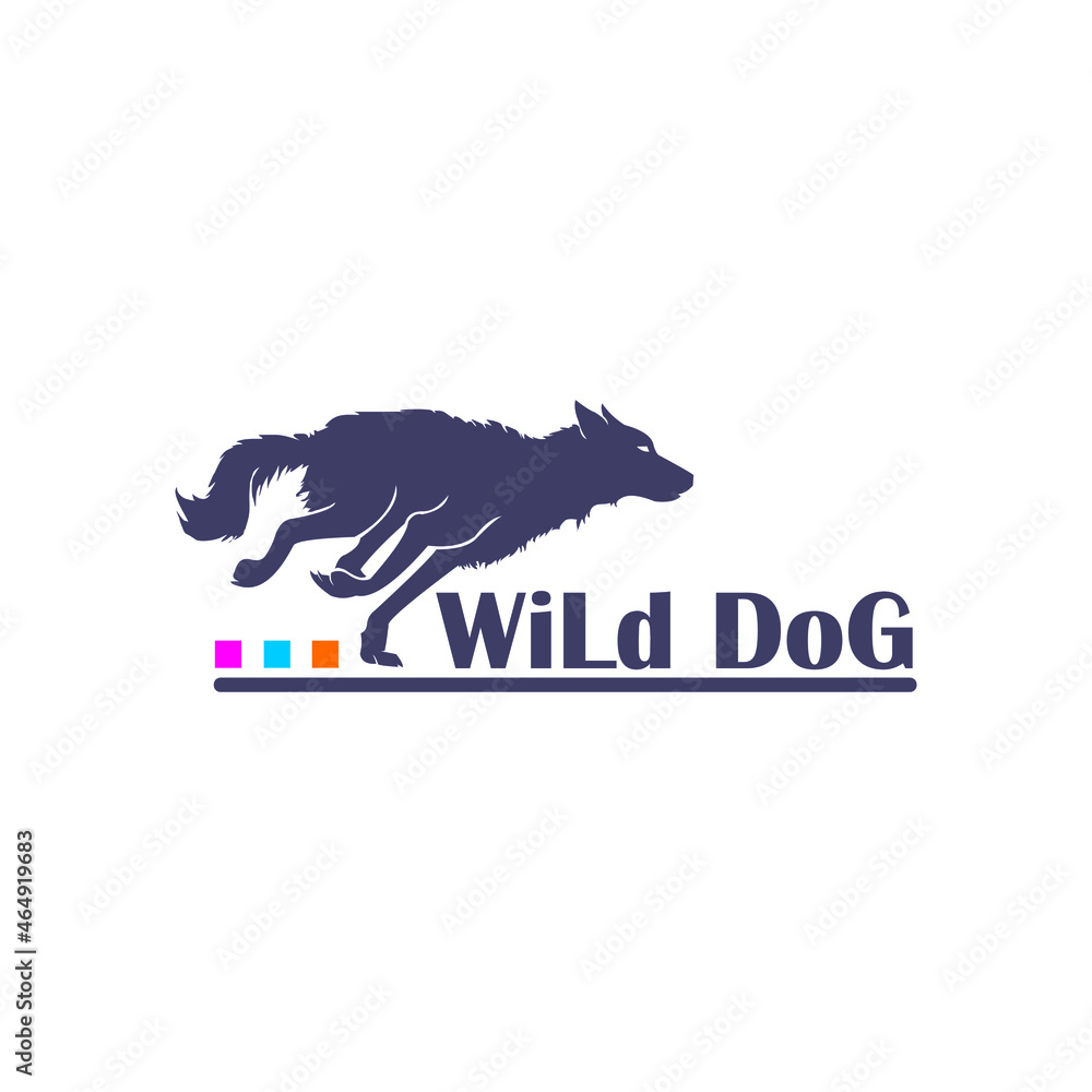ugly and wet wild dog running logo, silhouette of fast running dog ...